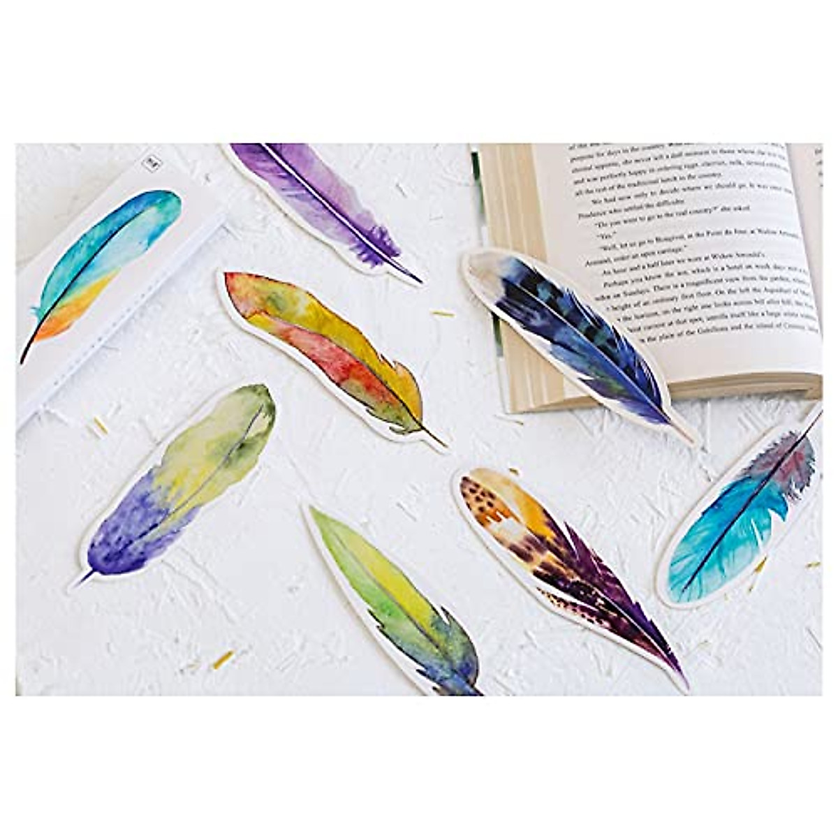 Watercolor Feather Theme Colorful Paper Bookmarks, 30PCS