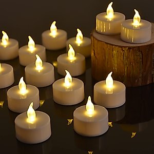Vickiss Tea Lights Battery Operated Candles,Set of 24 LED Tea Lights Flameless Candles 200+ Hours Flickering Fake Tealights for Sweetest Day Wedding Home Decorations Party (24 Pack Warm Yellow)