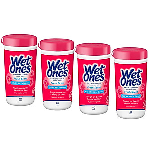 Wet Ones Antibacterial Hands & Face Wipes Fresh Scent 40 Count Canister (Pack of 4)