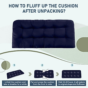 downluxe Outdoor Bench Cushion for Patio Furniture, Waterproof Tufted Overstuffed Porch Swing Cushions, Memory Foam Outdoor Loveseat Cushions, 44" X 19" X 5", Navy, Set of 1