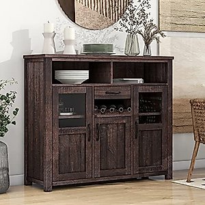 Goohome 47.20" Wine Rack, Retro Style Kitchen Sideboard Cabinet Buffet Table with Storage Drawers & Adjustable Shelves, for Living Room Entryway, Espresso