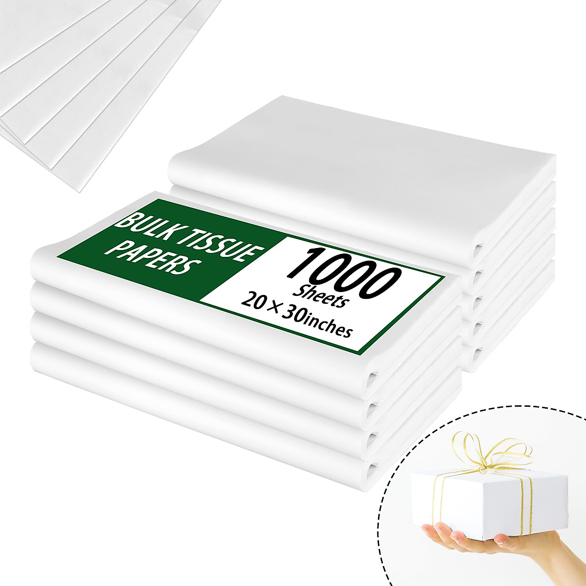 PINWATT 1000 Sheets 20"X30" White Tissue Paper Bulk for Gift Bags Wrapping Paper, Birthday Weddings Showers Christmas Gift Packaging Arts Craft Party Favor Decoration