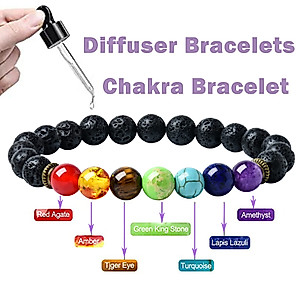 HEDQFM 2pcs Lava Rock 7 Chakra Bracelet Aromatherapy Essential Oil Diffuser Bracelets Couples Yoga Beads Bracelet Lava Stone Stretch Bracelet for Men Women
