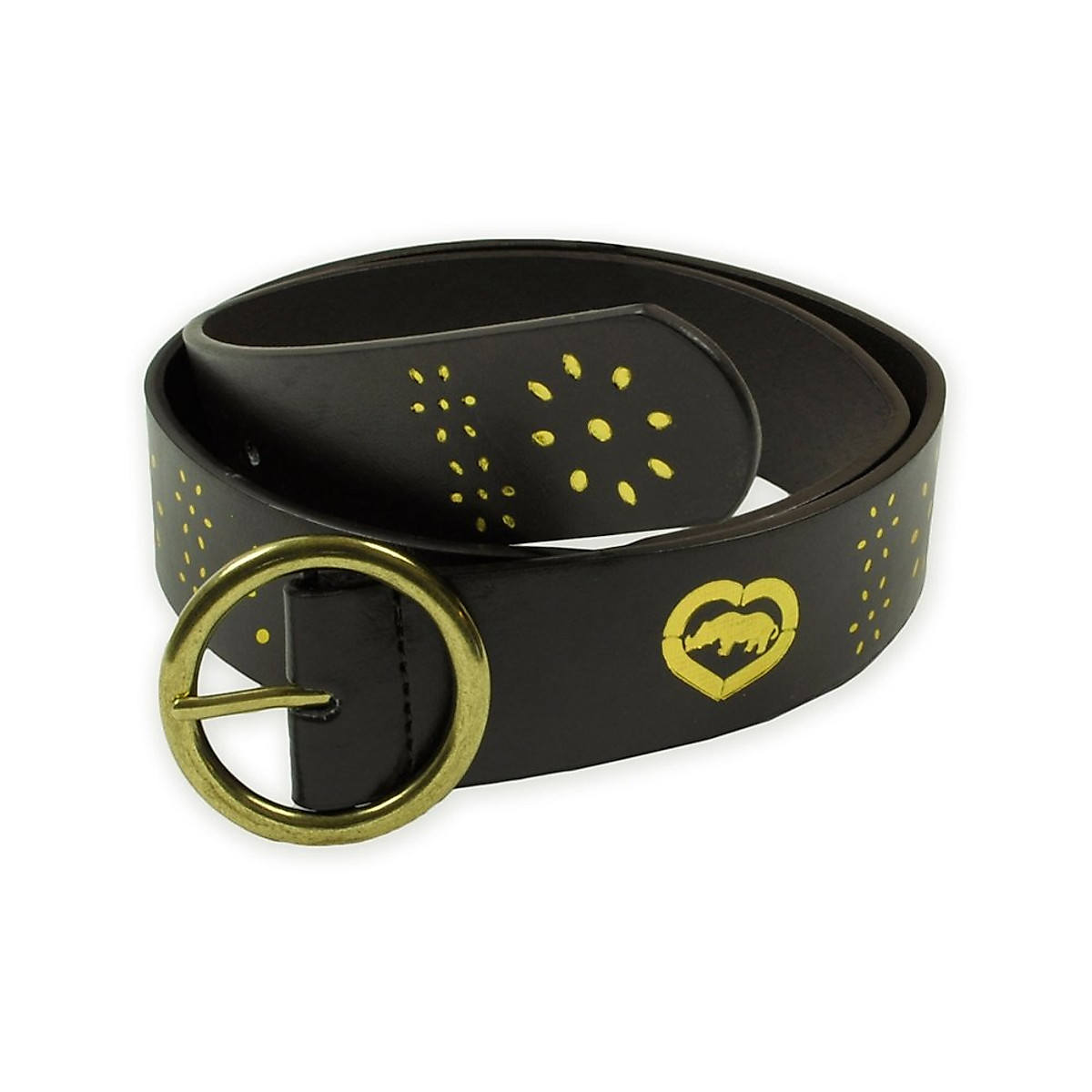 Ecko Unltd. Womens Wide Graphic Rhino Heart Belt, Brown, Medium