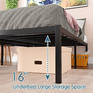Elephance Queen Bed Frame with Storage Space 16 Inch Black Bedframe No Box Spring Needed Metal Platform with Heavy Duty Steel Slat Support, Easy Assembly