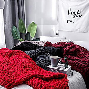vctops Boho Chenille Chunky Knit Throw Blanket Super Soft Warm Cozy Hand Knit Blankets for Couch Bed Sofa Chair (Red,31"x39")
