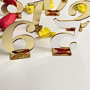 iEventStar Mirror Gold Table Number with Holder Base for Wedding Events (1-10)