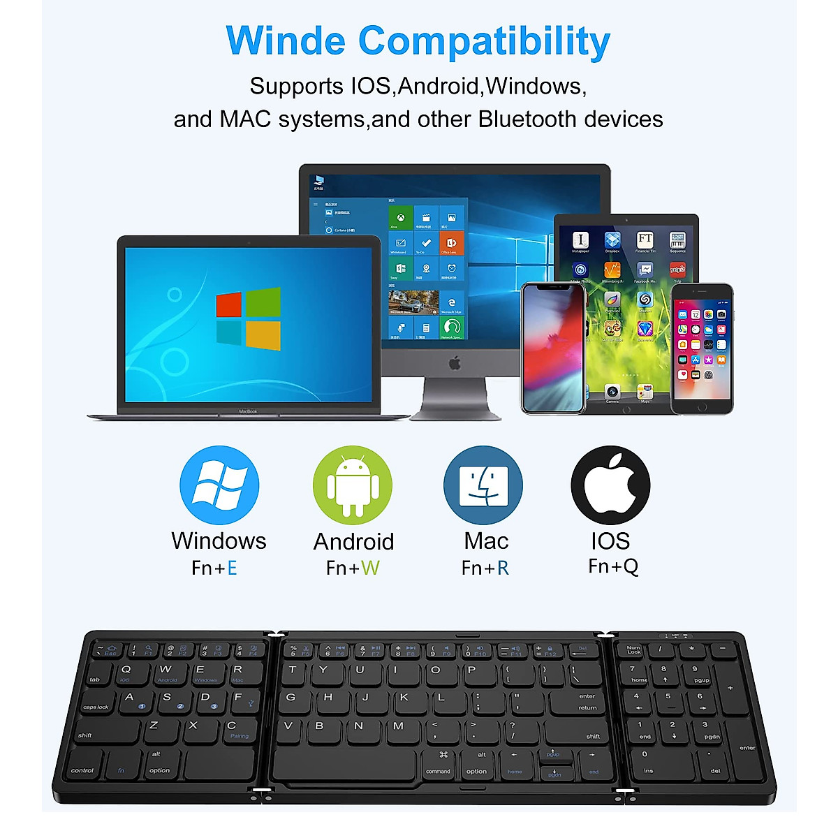 Erkovia Foldable Bluetooth Keyboard, Wireless Portable Keyboard with Numeric Keypad, Dual Modes Bluetooth/USB Wired Travel Keyboard for iOS/MacOS, Android, Windows Device(Not Full Size)
