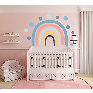 HELIYY Rainbow Wall Decals, Large Boho Rainbow Wall Stickers Boys Kids Bedroom Decor Wallpaper with Polka Dot, Self Adhesive Colorful Wall Sticker