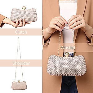 DETARA Crystal Women Evening Clutch Rhinestone Bag Bling Purse Glitter Radiant Crystal Shouderbag for Christmas Bridal Wedding Party (Champagne)