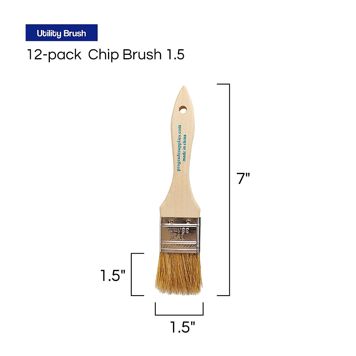 Pro Grade - Chip Paint Brushes - 12 Ea 1.5 Inch Chip Paint Brush Light Brown