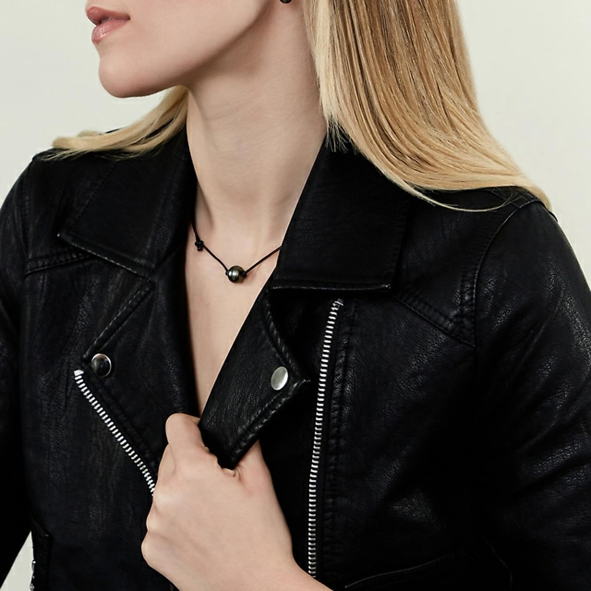 The Pearl Source 10-11mm Baroque Genuine Black Tahitian South Sea Cultured Pearl Adjustable Leather Necklace for Women