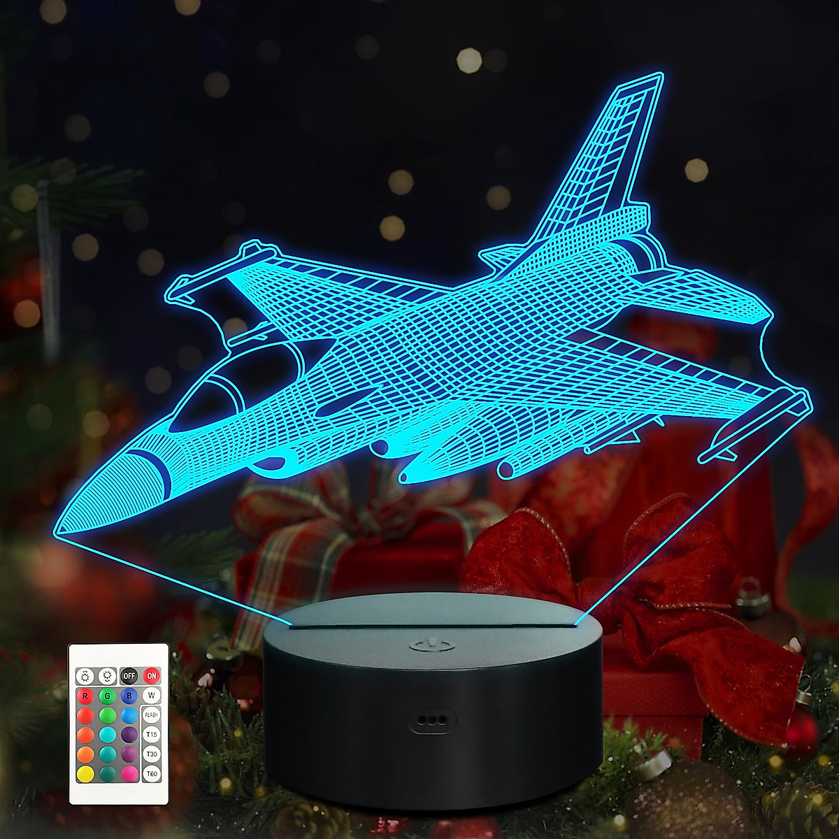 Anywin Warplane Night Lights,Kids Airplane 3D Night Light Bedside Lamp Fighter Toy Light 7 Colors Changing with Remote Control Best Christmas Gifts and Birthday Gifts for Boys Girls Kids Baby