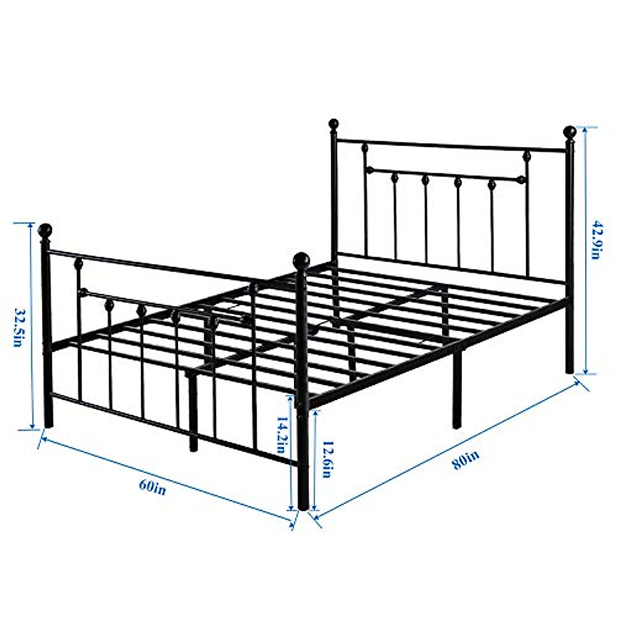 VECELO Queen Size Metal Platform Bed Frame with Headboard and Footboard, Sturdy Steel Slat Support/No Box Spring Needed Mattress Foundation/Easy Assemble，Victorian Style,Matte Black