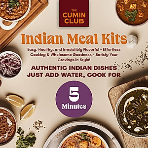 The Cumin Club Indian Ready to Eat Meals Pack of 5 |10 Servings - Paneer Tikka Masala, Sambar Idly, Pav Bhaji, Methi Matar Malai, Dal Tadka - Instant Food Just Add Hot Water, No Preservatives