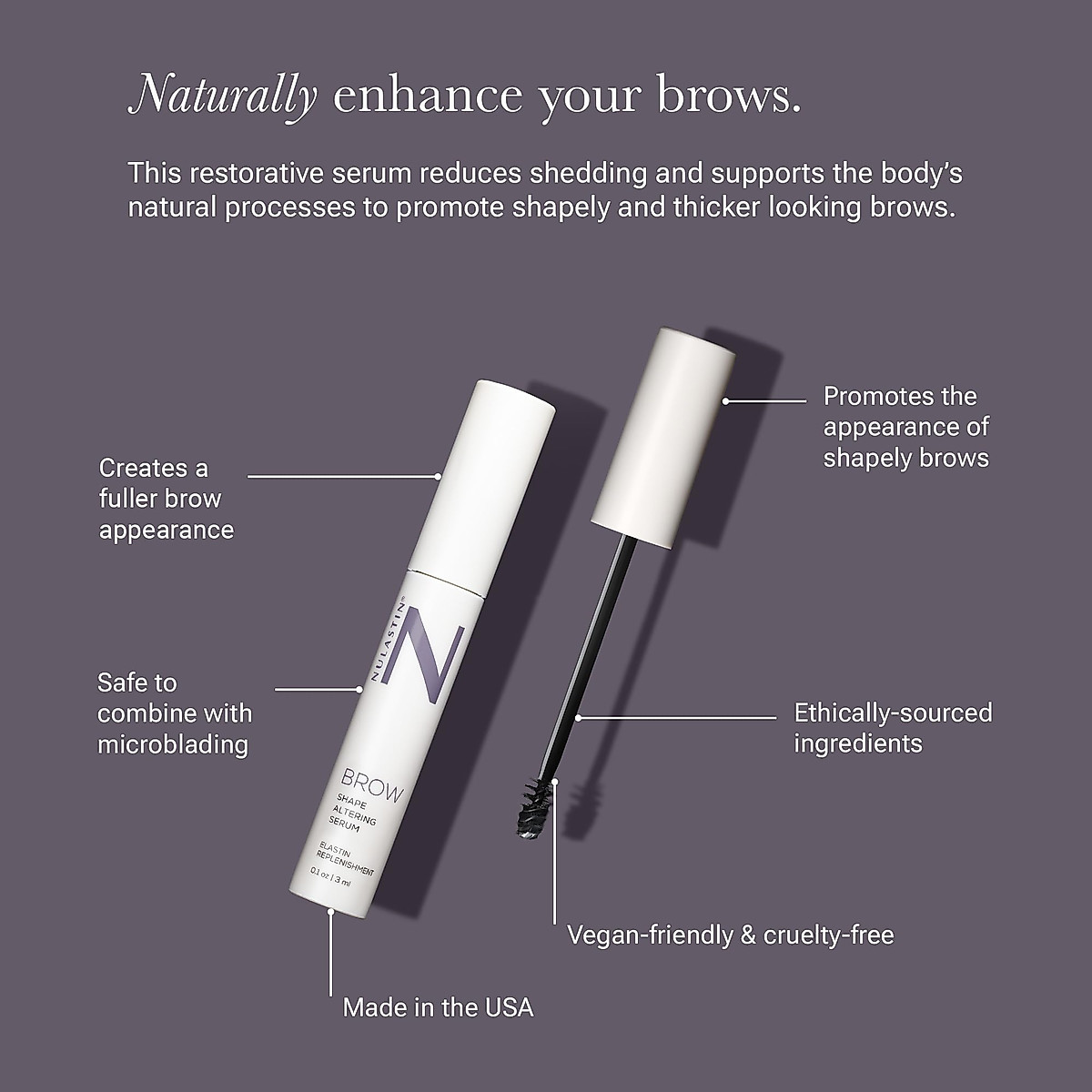 NULASTIN BROW Shape Altering Serum with Elastaplex, Eyebrow Enhancing Treatment for Thicker Looking Brows, Vegan-Friendly & Cruelty-Free (3 ml)