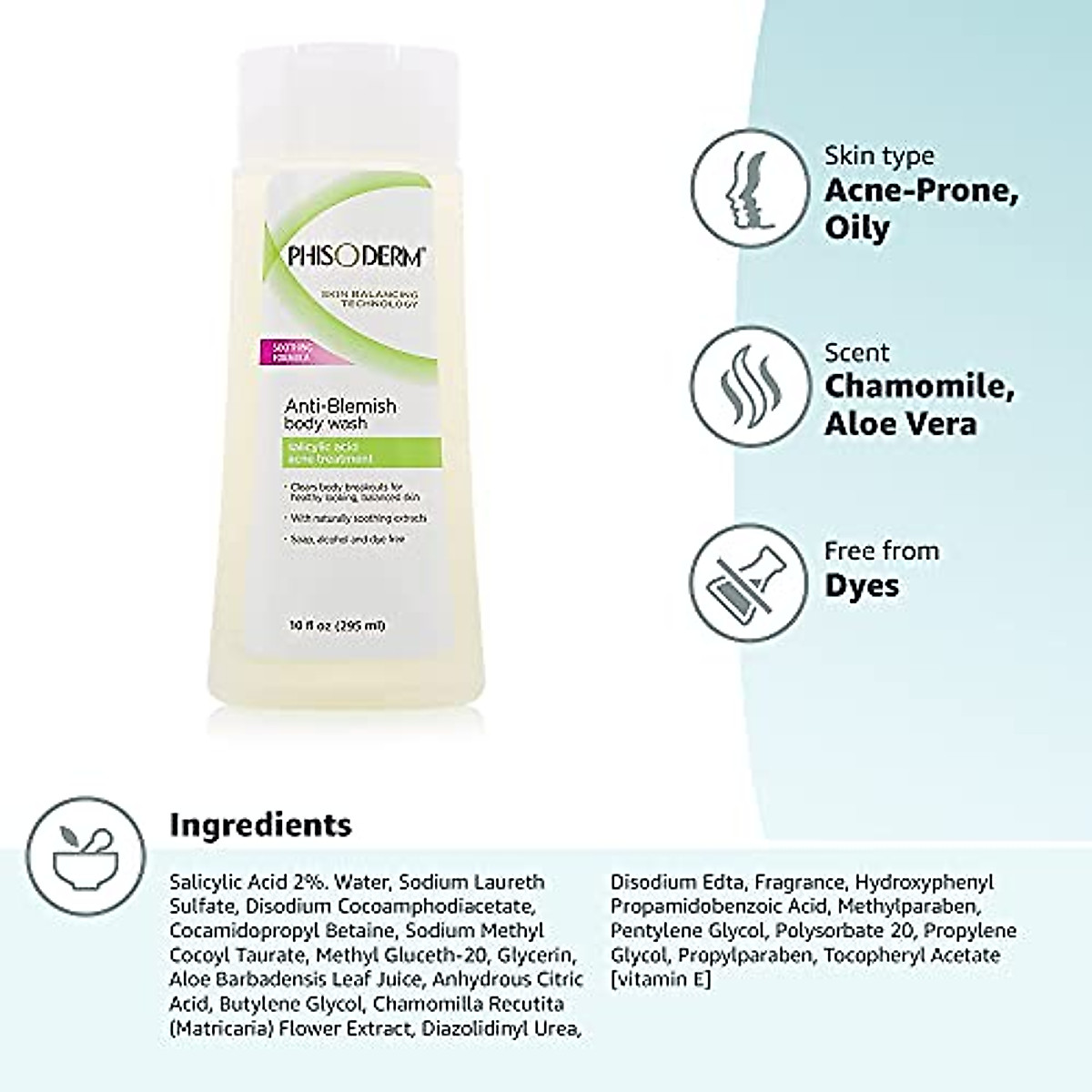 pHisoderm Anti-Blemish Body Wash for Acne, 10 fl oz Bottle