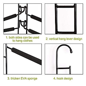 2 Pack Clothes Hangers, 5 in 1 Hangers Space Saving, Heavy Duty Non-Slip Hangers with Padded Foam, Closet Organizer for Shirt,Pant,Coat,Suit (Black)