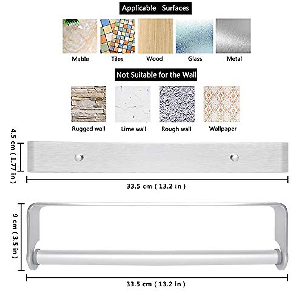QZNA Self Adhesive & Wall Mount Paper Towel Holder & Dispenser,Kitchen Tissue Towel Holder Stand Under Cabinet-Silver