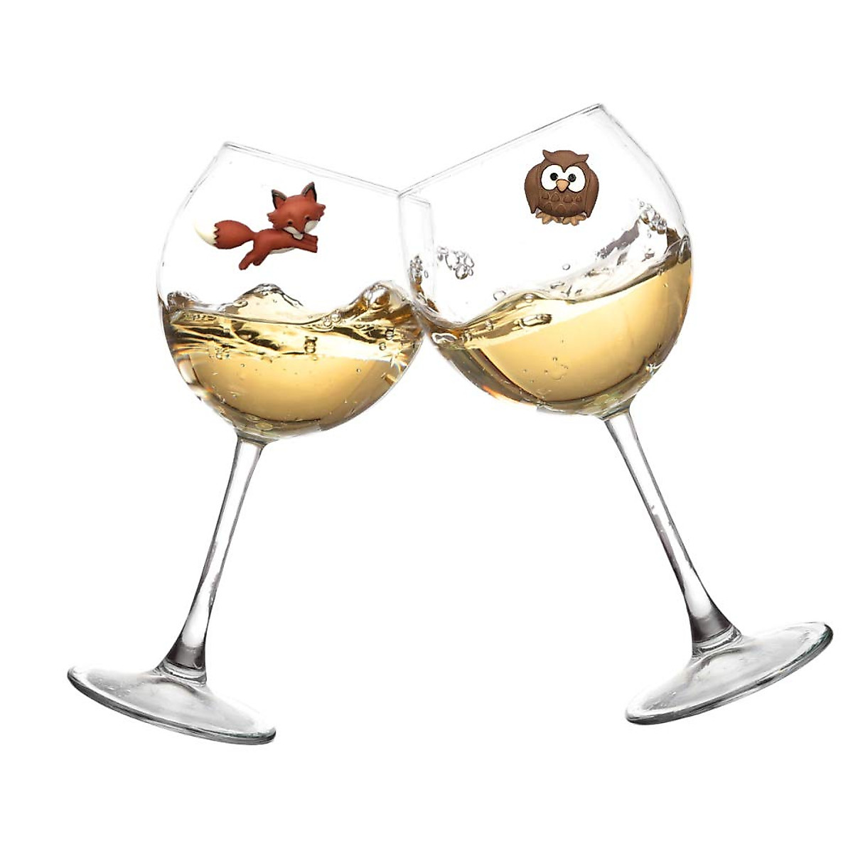 Simply Charmed Fox and Owl Wine Glass Charms - Magnetic Drink Markers for Regular or Stemless Glasses