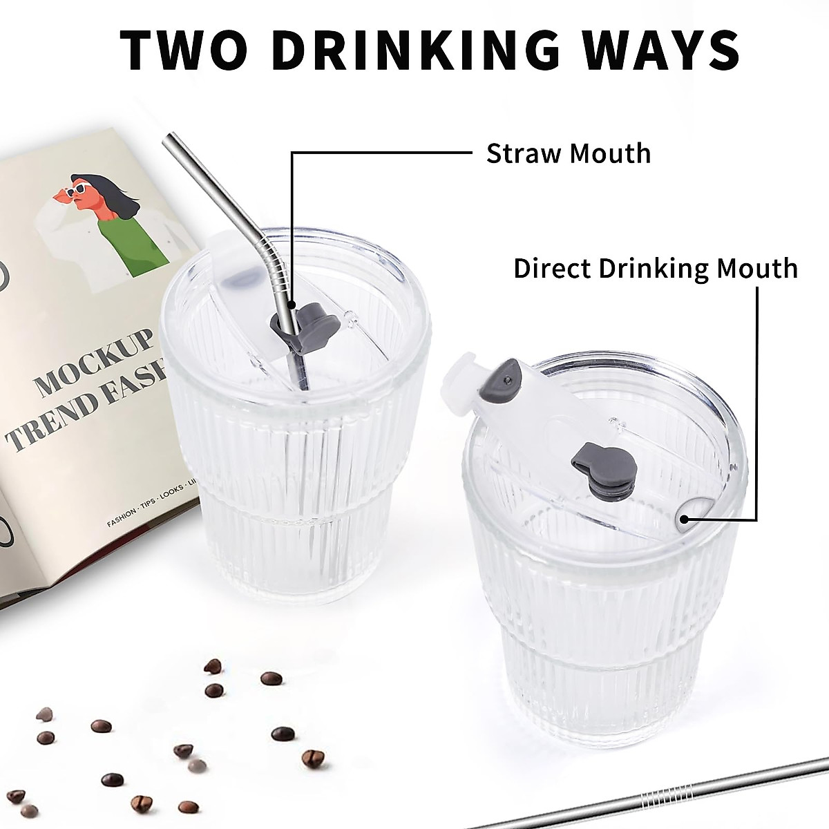RÉΑLWÁY 16 OZ Iced Coffee Cups with Lids and Straws Set of 4, Unbreakable Plastic Drinking Glasses Reusable Iced Coffee Glass to Go Cup for Iced Tea,Juice, Water,BPA Free, Dishwasher Safe