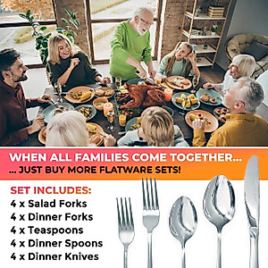 Mueller Flatware Set, 20-Piece Stainless Steel Silverware Set - Cutlery Set Service for 4 - Spoon, Knife, Fork, Salad Fork, Teaspoon - Dishwasher Safe
