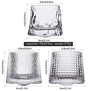 Generic, Whiskey Glasses-Premium 5 OZ Scotch Glasses Set of 3 Old Fashioned Spherical Bottom Rotatable Crystal Cocktail Glass Bourbon Glasses Rum Glasses Bar Whiskey Glasses, Clear