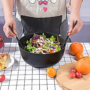 LOVYANXUE Bamboo Fiber Salad Bowl with Servers Set Large 9.8inches Nature Bamboo Mixing Bowl with Servers with Lid Spoon and Fork for Fruits ,Salads and Vegetables (Black, 10inch)