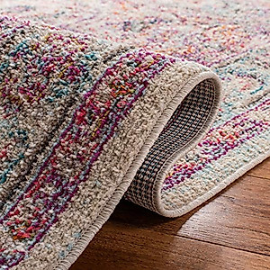 SAFAVIEH Madison Collection 8' x 10' Beige / Fuchsia MAD259B Shabby Chic Medallion Distressed Non-Shedding Living Room Bedroom Dining Home Office Area Rug