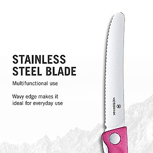 Victorinox Swiss Classic Foldable Paring Knife, Wavy Edge Pink 4.3 in