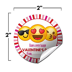 Emoji Heart Valentine Party Favor Sticker Labels, 40 2" Party Circle Stickers by AmandaCreation, Great for Classroom Valentines, Envelope Seals, Gifts & Treats