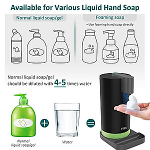 Touchless Automatic Foaming Soap Dispenser: YISH Bathroom Countertop Soap Dispenser Black Electric Hand-Free Soap Foam Soap Dispenser for Kitchen, 2.93×2.93×6.35 inches, Y180