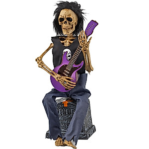 MXwcy Funny Animated Skeleton, Animated Black Crazy Rock Star Skeleton, Halloween Fall Interior Decorative Ornament, Halloween Haunted House Decoration Setting