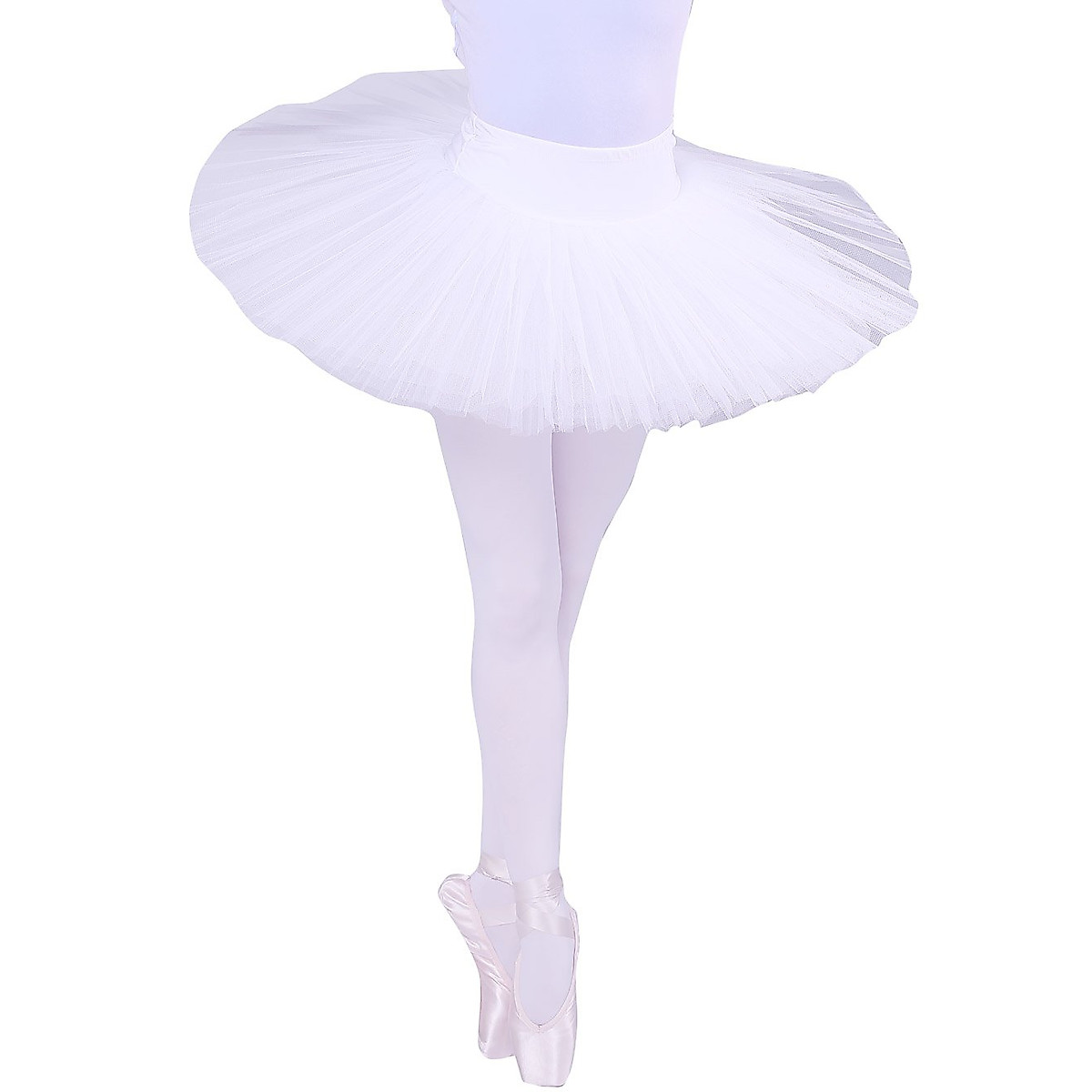 WOOSUN Women Professional Ballet Tutu Skirt 5 Layers Hard Organdy Platter Dance Pancake Tutus Skirts White