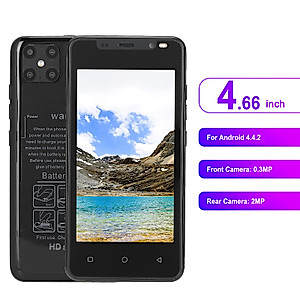 IP 12 Pro 4.66in Unlocked Smartphone, 512MB+4GB, for Android 4.4.2, 0.3MP+ 2MP,1500mAh, Dual Card Dual Standby Cell Phone, WiFi+BT+FM Supported, Expanded 128GB Memory(Black)