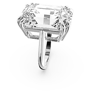 SWAROVSKI Mesmera Ring, Large Clear Crystal with a Rhodium Finish Setting, Size 8, Part of The Mesmera Collection