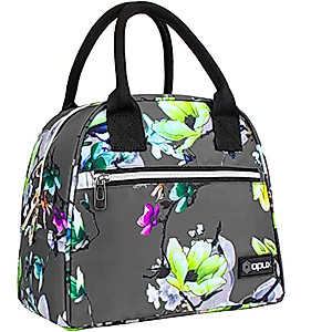 OPUX Insulated Lunch Box Women, Lunch Bag Tote Girls Kids Teen Adult, Cute Soft Lunch Cooler Container Work School, Reusable Thermal Food Meal Prep Organizer Lunch Pail Travel Beach, Floral Gray
