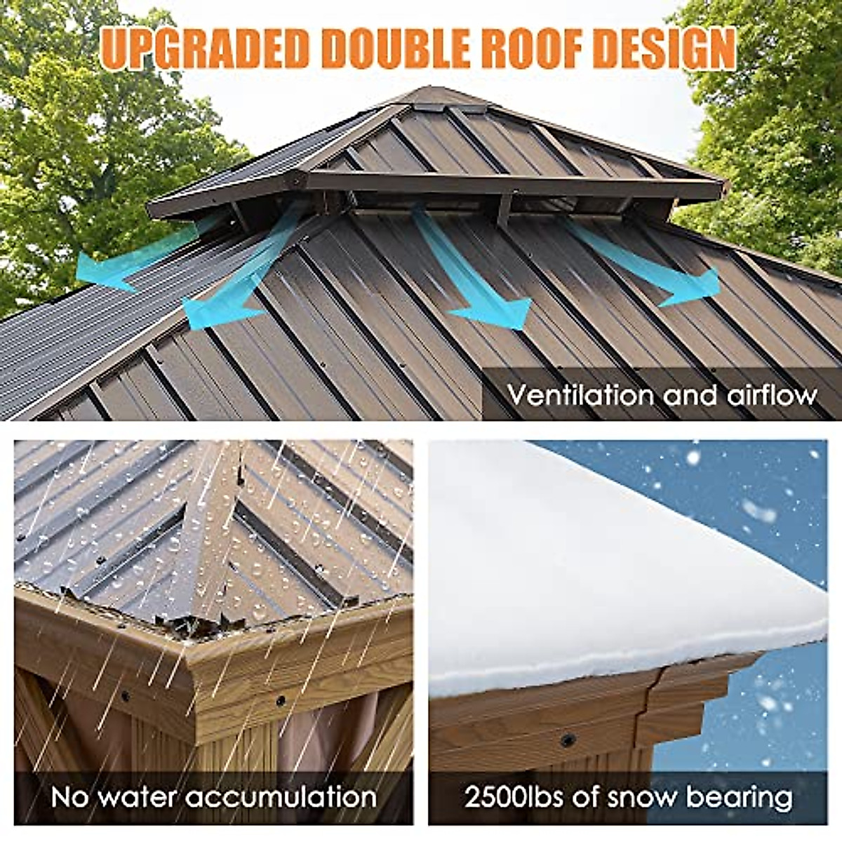 Goohome 12 x 12FT Hardtop Gazebo, Aluminum Frame Double Roof Canopy with Mosquito Net and Curtains, Outdoor Permanent Hard Top Waterproof Pergola for Shade and Rain for Lawn, Deck，Patio