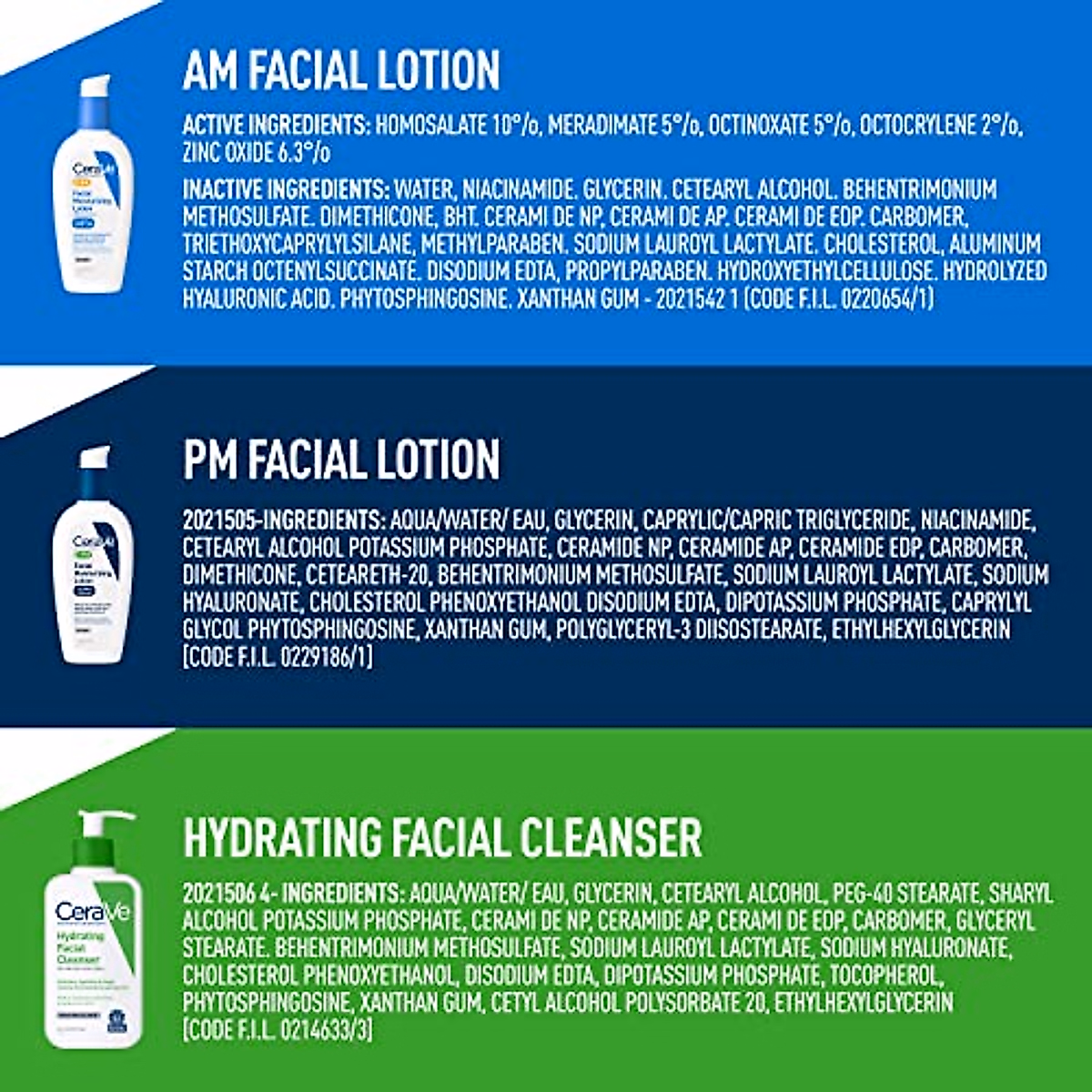 CeraVe AM Face Moisturizer with SPF, PM Face Moisturizer & Hydrating Face Wash Skin Care Set| Travel Size Toiletries | Skin Care Routine for Morning & Night | 3oz Lotion + 3oz Lotion + 3oz Cleanser