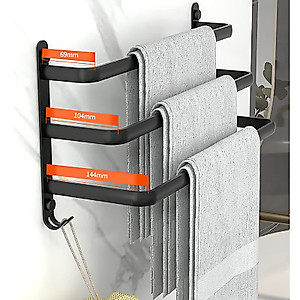 LUCEAE 3-Tiers Ladder Bath Towel Rail, Kitchen Tea Towel Rack, Hotel, Shower Room Towel Holder, Wall-Mounted Aluminum Towel Bar, Matte Black/60Cm