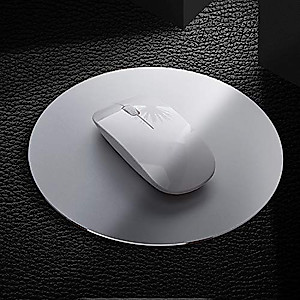 DSKKWS Metal Aluminum Mouse Pad, Office Thin Hard Mouse Mat Leather Surface Double Side Precision Silver and Black Mouse Pads for Fast and Accurate Control(Round)