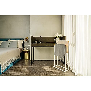 ikloo 33 Inch 2-Tier White Metal Freestanding Bathroom Towel Rack Stand with Bamboo Wood Bar, Laundry Room Drying Rack Holder, Bathroom Storage Organizer.