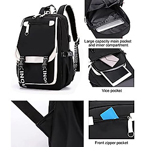 Aezbuxl Girls Lightweight Backpack Casual USB Backpack Portable Laptop Computer Bag Durable Teens Book Bag Black and White black(17 in)