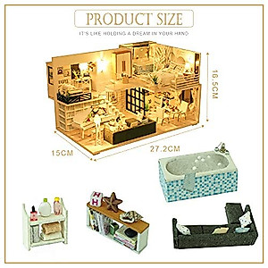 Fsolis DIY Dollhouse Miniature Kit with Furniture, 3D Wooden Miniature House with Dust Cover and Music Movement, Miniature Dolls House kit (M21)