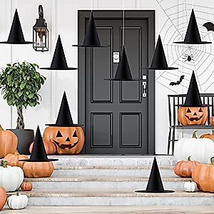 ADXCO 12 Pieces Halloween Black Witch Hat Witch Cap Halloween Witch Costume Accessories with 109 Yards Hanging Rope for Halloween Decorations Halloween Party Supplies