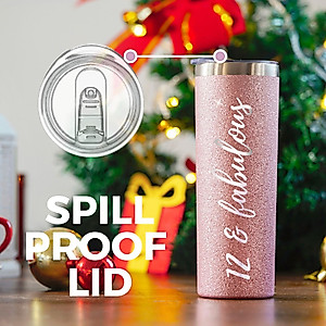 Onebttl Birthday Gifts for 12 Year Old Girl -12 & Fabulous - Tween Girl Gifts, Unique Design 20oz Skinny Tumbler, Novelty 12th Birthday Gifts for Girls, Card & Package Included - Pink