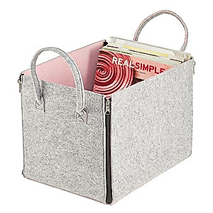 mDesign Soft Felt Cube Bin Box with Zipper - Attached Handles - Storage for Closet, Bedroom, Furniture Shelving Units - Textured Print - Light Pink/Light Gray