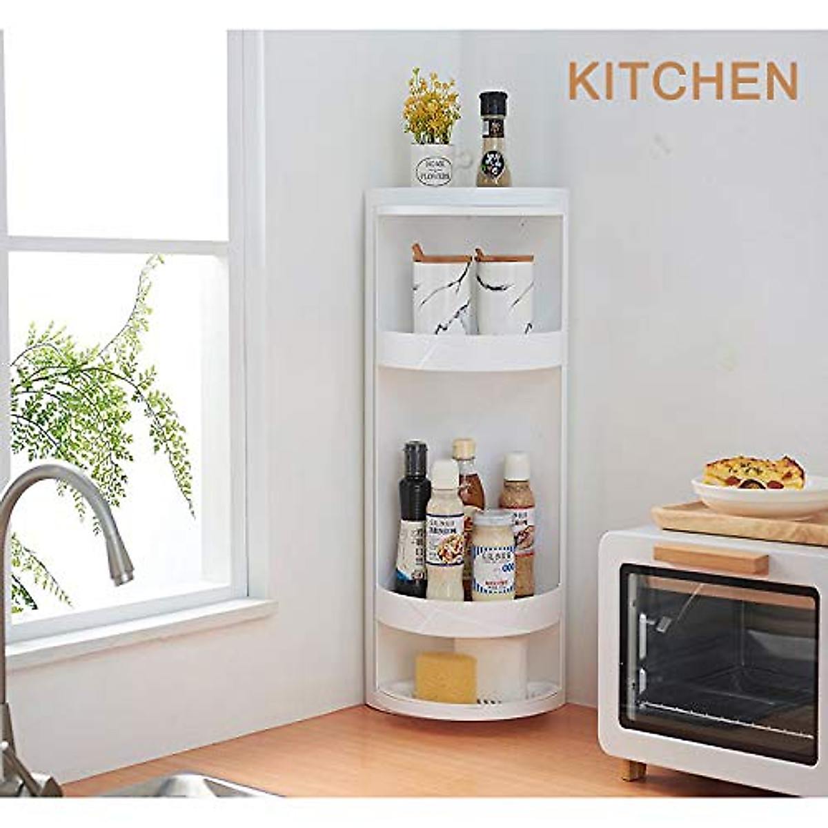 bretoes Multifunction Bathroom Kitchen Corner Locker Cosmetic Storage Rack Cabinet Storage Shelf Rotating Triangle Shelf