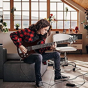 Ktaxon 5 String Electric Bass Guitar, Full Size Standard Right Handed Rosewood Fretboard Bass Kit with Gig Bag Strap Cable Wrench Tool (Earth Brown)