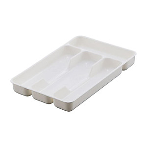 Bothyi Cutlery Tray Fittings Multipurpose Organizer with 4 Compartments Cutlery Storage Box Durable for Office Kitchen Tableware Drawer Silverware, White